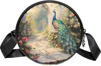 Generic Sac à bandoulière rond pour femme, petit sac à bandoulière avec fermeture éclair et bretelles réglables style décontracté pour femmes et filles