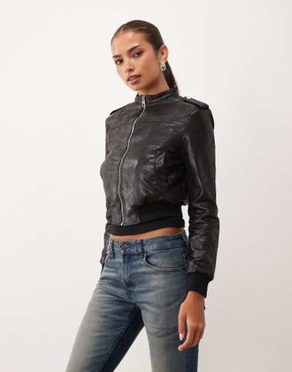 Lioness Bikerjacke aus Kunstleder in Schwarz