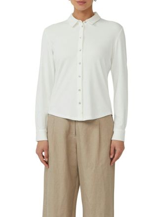 s.Oliver Black Label Langarmshirt wei&szlig;,Casual,Viskose,Unifarben,Hemdblusenkragen,Lang,Regular Fit