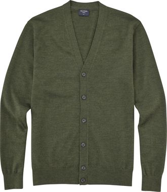 Olymp Herren Strickjacke Cardigan,Basic Jacke,V-Ausschnitt,Knopfleiste,Single Jersey,Regular fit,Oliv 47,4XL