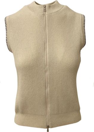 Gran Sasso Kaschmirweste mit Kontrastn&auml;hten - - Knitwear - Damen - Wei&szlig; - L