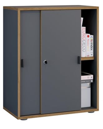 VCM B&uuml;roschrank mit 2 F&auml;chern | moderner Aktenschrank mit Schiebet&uuml;ren | Ma&szlig;e H. 74 x B. 60 x T. 37 cm - Salia 2-Fach