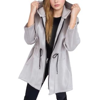 Generic Sweat &agrave; capuche doubl&eacute; en polaire pour femme - Sweat &agrave; capuche zipp&eacute; surdimensionn&eacute; &agrave; manches longues et cordon de serrage &agrave; la taille, blanc, XXL