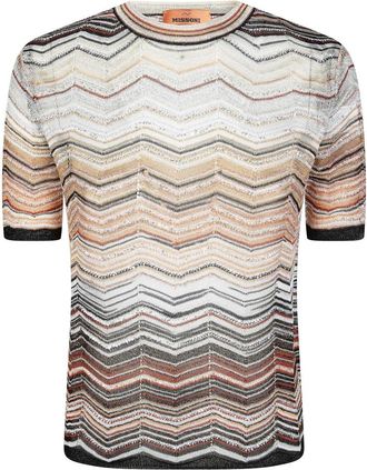 Missoni Femme, Pulls, Multicolore, Taille: 38 FR T-shirt &agrave; col rond &agrave; manches courtes