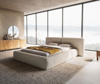 DELIFE Polsterbettgestell Coperti 140x200 cm Bouclé Creme-Weiß, Polsterbetten