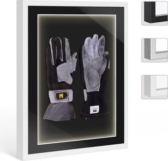 Bildershop-24 Objektrahmen Trikotrahmen aus Massivholz beleuchtet für Objekte bis 15mm VARIO36 3D inkl. LED-Leiste und Passepartout 40x50cm Weiß matt (lackiert)