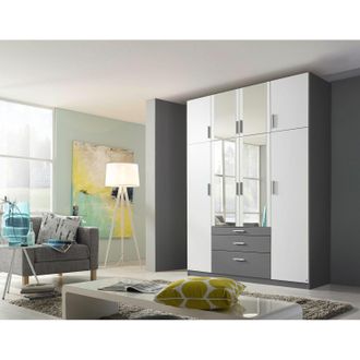 Rauch Orange home24 Drehtürenschrank 181cm Weiß/Alpinweiß/Graumetallic mit Spiegeltür/-en