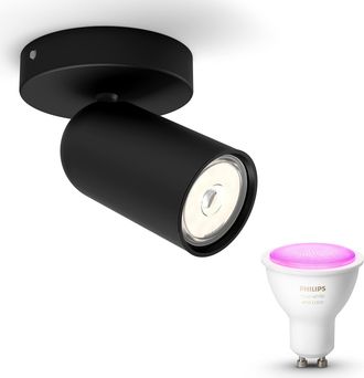 Philips Hue Pongee Aufbaustrahler (Schwarz) - Wei&szlig;es und Farbiges Licht - Wandleuchte oder Deckenstrahler 1 Flammig - GU10 - Hue White and Color Ambiance