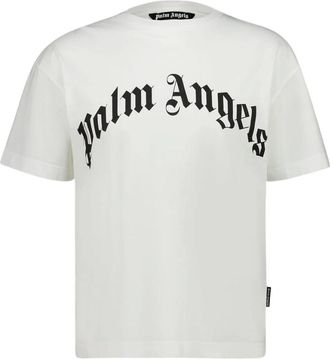 Palm Angels Homme, Tops, Blanc, Taille: XL T-shirt Logo Courbe