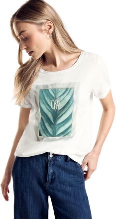 Street One Damen A321538 T-Shirt mit floralem Print, Off White, 36