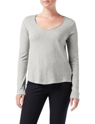 Marc O'Polo Denim Damen Langarmshirt aus Bio-Baumwolle mit V-Ausschnitt, Grau (Grau), XS