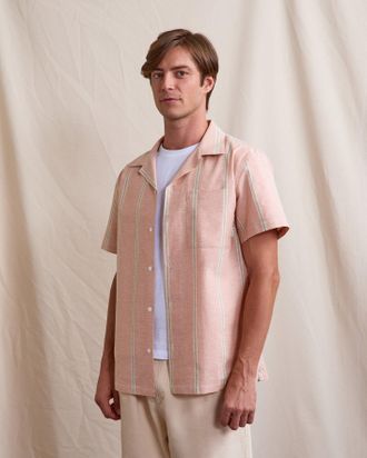 Faguo Chemise manches courtes brique et &eacute;cru