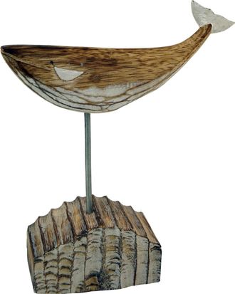 Guru Shop Geschnitzte Holzfigur Wal, Moby Dick 1, auf Holz-Metallst&auml;nder - Modell 1, 24x20x7 cm