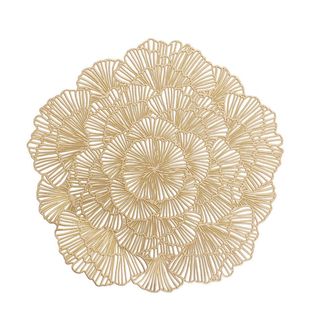 Cabilock 2 St&uuml;ck rutschfeste PVC Geschirrunterlagen mit Ginkgo Blatt Muster Hitzebest&auml;ndige Tischsets in Gold f&uuml;r Esstisch Tassenmatten und Dekorative Tischdek