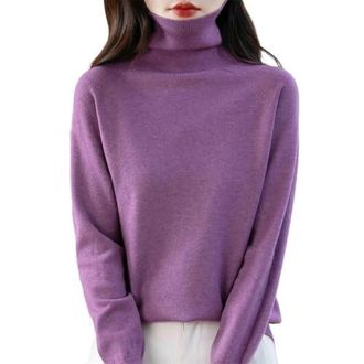 Generic Pull classique en laine mérinos pour femme - Solide - Manches longues, violet, M