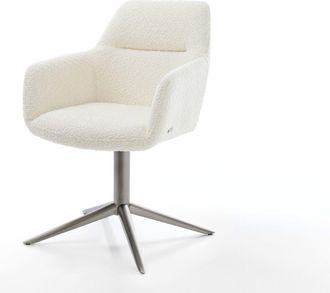 DELIFE Drehstuhl Pejo-Flex Bouclé Weiß Fußkreuz Graphit 360° drehbar Wippfunktion Taschenfederkern, Esszimmerstühle