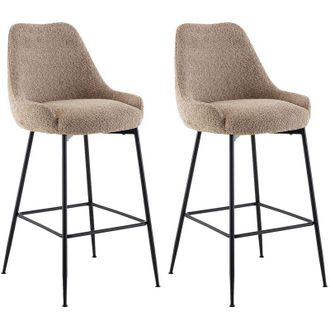 Vente-Unique Pascal Morabito - Lot de 2 tabourets de bar en tissu bouclette et m&eacute;tal noir - Taupe - toyba de