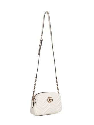Gucci Womens Camera Bag Gg Marmont Dusty White Lambskin Handbags Hand