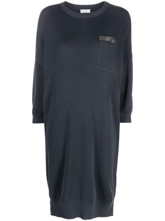 Brunello Cucinelli Geripptes Maxikleid - Blau