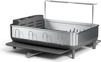Simplehuman KT1181 Stahlrahmen Abtropfgestell Geschirr mit Abtropfschale, Geschirrständer mit Besteckhalter, Küche, Groß, grau, gebürsteter Edelstahl, 5 Jahre Gar