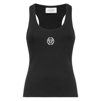 Philipp Plein Femme, Tops, Noir, Taille: 42 FR Ribbed Tank Top Hexagon