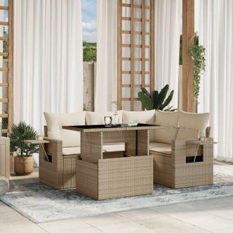 vidaXL Vidaxl - Salon de jardin avec coussins 5 pcs beige r&eacute;sine tress&eacute;e