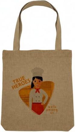 Fabulous Sac Shopping Tote Bag Aspect Lin - True Heroes - Chef Heroes Occupation Woman Sac de Courses Toile Epaisse 360g Beige Naturel Cabas Port&eacute; Epaule Solid
