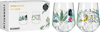 Ritzenhoff 3892001 Gin-Glas 700 ml - 2er-Set - Serie Botanic Glamour - 2 Tumbler mit Sterne-Mond-Motiv - Made in Germany