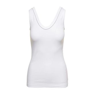 Brunello Cucinelli Wei&szlig;e Baumwolltanktop mit Monile-Detail - - Tops - Damen - Wei&szlig; - M