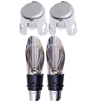 DOITOOL 4 St&uuml;ck Edelstahl Weinverschl&uuml;sse und Weinausgie&szlig;er Wiederverwendbar Auslaufsicher f&uuml;r Rotwein mit Silikonstopfen Geschenk f&uuml;r Weinliebhaber