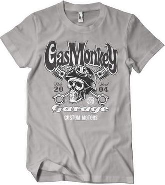 Gas Monkey Garage Officiellement sous Licence Custom Motors Skull T-Shirt pour Hommes (Gris Tempête), X-Large