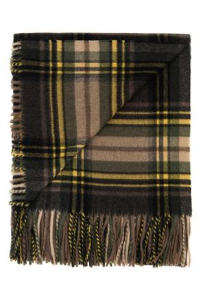 Saint Laurent Womens Embroidered Cashmere Blend Scarf Brown-Dark Green Exterior: Wool Sciarpe E Foulard Brown/dark