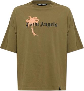 Palm Angels T-shirt avec Logo Imprim&eacute; - Homme - Tops - Vert - Taille: M