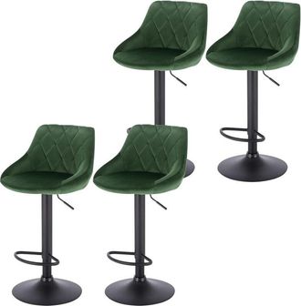 Woltu Woltu - Lot de 4 Tabourets de Bar en Velours + m&eacute;tal tabourets de Cuisine Hauteur r&eacute;glable, Vert Fonc&eacute;