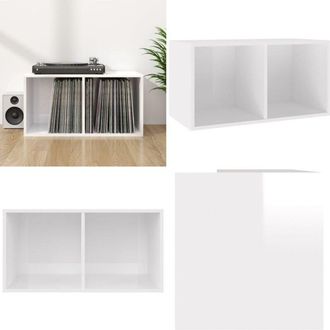vidaXL Bo&icirc;te de rangement de vinyles Blanc brillant 71x34x36 cm - Bo&icirc;te De Rangement Vinyl - Meuble Rangement Disque Vinyle - Rangement Lp - Boitier Vinyle