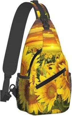 Generic Sacoche Tactique Champ de tournesols Antivol Sling Sac &agrave; Bandouli&egrave;re Polyester Sac &agrave; Poitrine pour Randonn&eacute;e Voyage Cyclisme