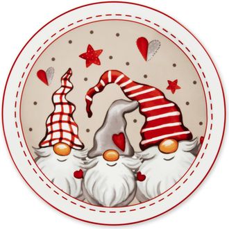 Excelsa Gnomo Panettone oder Pizzateller, 6er-Set, 30,5 cm, Porzellan, Weihnachtsdekoration