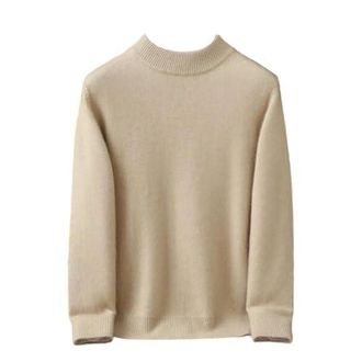 Generic Pull ample en laine mélangée à col montant et manches longues pour homme Automne Hiver, Riz à lavoine, XXL