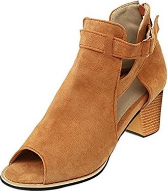 Generic Sandales à talons mi-hauts pour femme - Style décontracté - Respirantes - Couleur unie - Coupe large - Bout ouvert - Confortables - Rembourrées - Pour