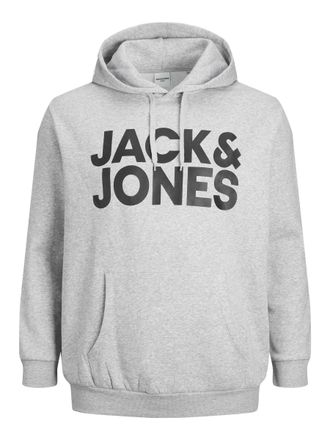 Jack & Jones Hoodie Kapuzen Sweater Pullover Basic Sweatshirt Plus Size, Farben:Grau, Größe Pullover:5XL