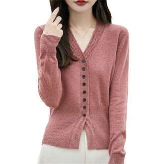 Generic Cardigan dhiver tendance en tricot &agrave; col en V pour femme Couleur unie, Sha Red, Taille M