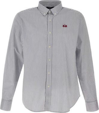 La Martina Gestreiftes Hemd mit Logo-Stickerei - Weiß