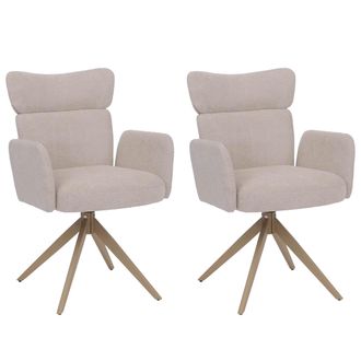 Mendler 2er-Set Esszimmerstuhl HWC-N11, Stuhl, drehbar Auto-Return Stoff Boucl&eacute; 350g/m&sup2; &Ouml;ko-Tex - beige, Beine Holz-Optik