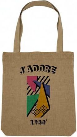Fabulous Sac Shopping Tote Bag Aspect Lin - JAdore 1980 Vintage Ann&eacute;es 80 Retro Abstrait - Sac de Courses Toile Epaisse 360g Beige Naturel Cabas Port&eacute; Epaule S