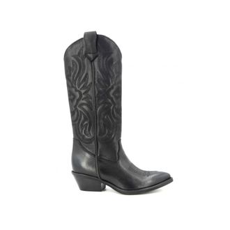 Gis&egrave;l moir&egrave; Leder Texanische Stiefel mit Stickerei - - Shoes - Damen - Schwarzk - 40 EU