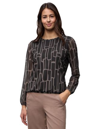 Street One Gemustertes Mesh Shirt Darkest Brown 38
