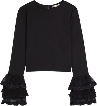 Alice & Olivia Delaina ruffled lace blouse - Schwarz