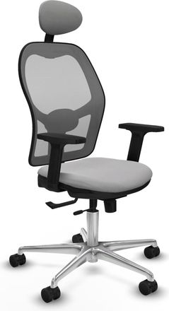 Piqueras y Crespo Grauer B&uuml;rostuhl mit 2D-Armen, h&ouml;henverstellbarer Lendenwirbelst&uuml;tze und festem Kopfteil, ausgestattet mit Syncro/Traslack und injiziertem Schaumstoff
