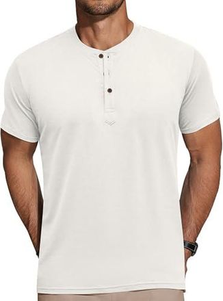Coofandy Henley Shirt Hommes Henley T-Shirt dété T-Shirt à Manches Courtes avec Patte de Boutonnage Décontracté Basique Blanc 3XL