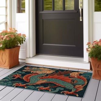 Generic Rouge Lavable en Machine Tapis Salon D&eacute;coration de Style Chinois Dragon, 140 x 200 cm Doux Tapis de Sol Pelucheux Dessous Antid&eacute;rapant, Entree Interie